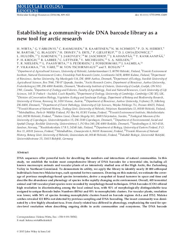 (PDF) Establishing a community-wide DNA barcode library as a new tool ...
