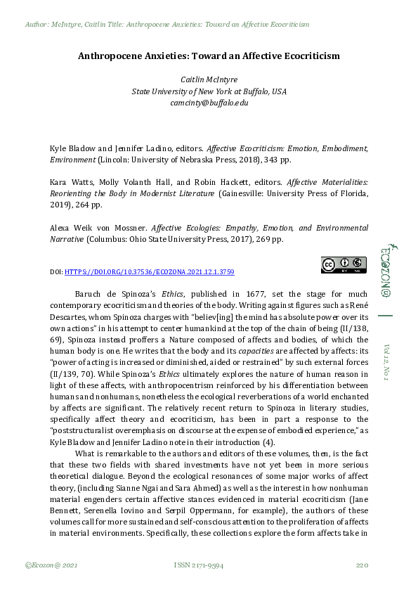 (PDF) Review Essay: Anthropocene Anxieties. Toward an Affective ...