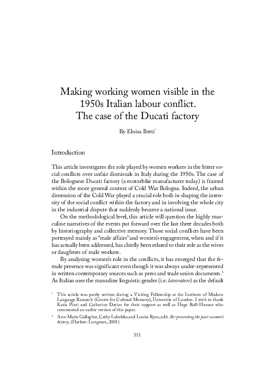 (PDF) Women Workers in 1950s Italian Labor Conflicts