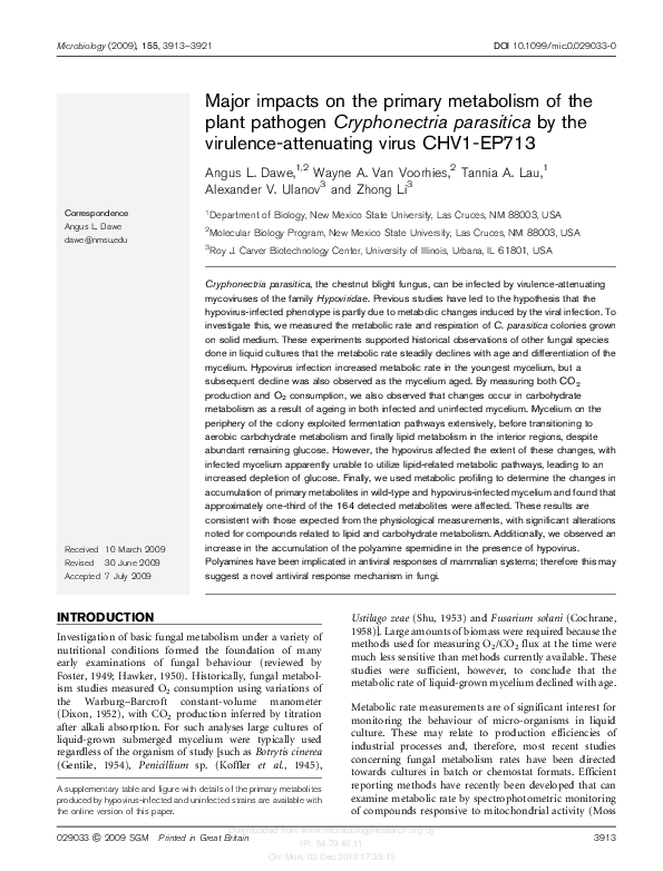 (PDF) Major impacts on the primary metabolism of the plant pathogen ...