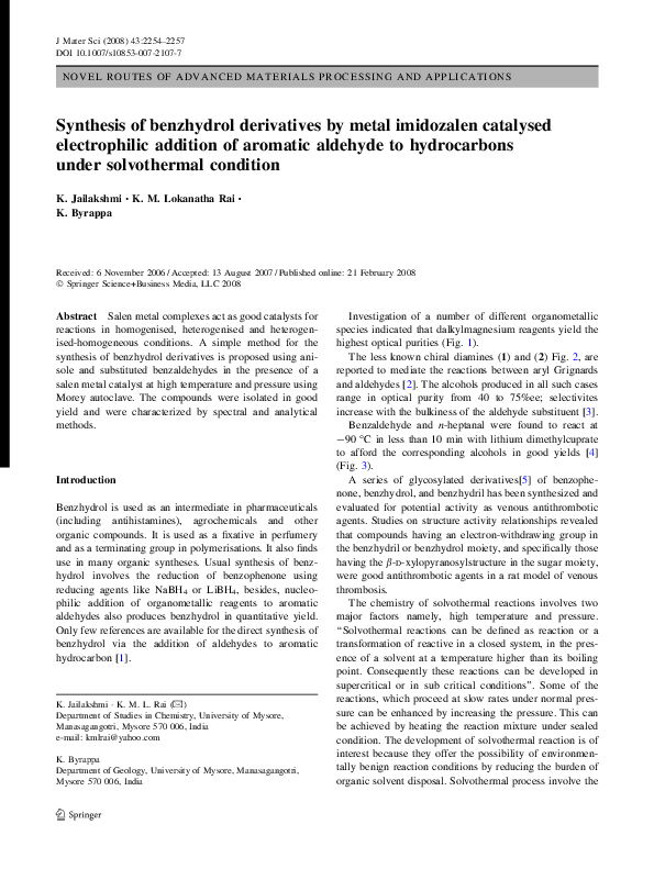 (PDF) Benzhydrol Derivatives via Salen Metal Catalysis