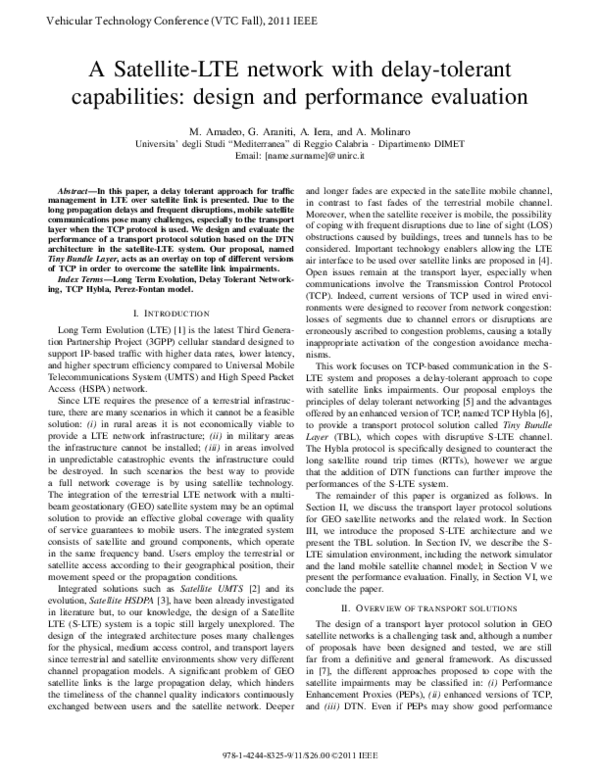Pdf A Satellite Lte Network With Delay Tolerant Capabilities Design And Performance Evaluation