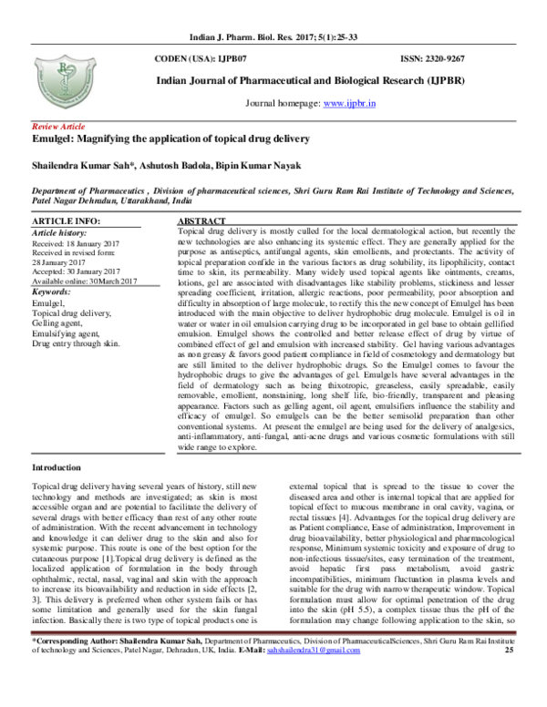 (PDF) Emulgel: Magnifying the application of topical drug delivery