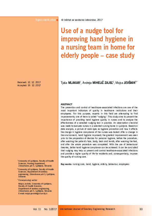 (PDF) Use of a nudge tool for improving hand hygiene in a nursing team ...