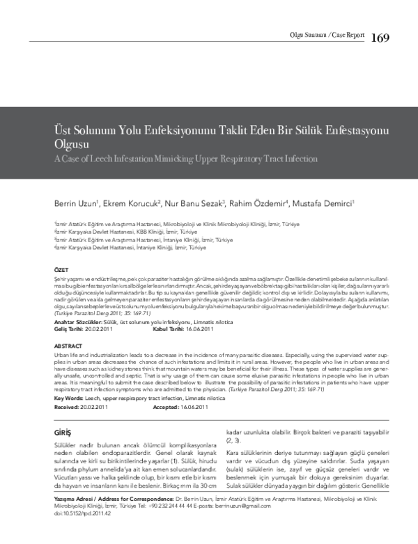 (PDF) A Case of Leech Infestation Mimicking Upper Respiratory Tract ...