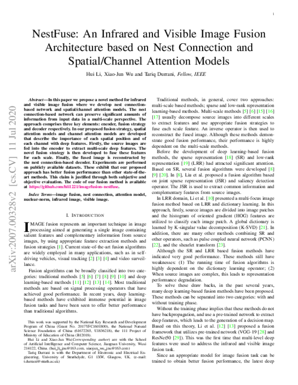 (PDF) NestFuse: An Infrared and Visible Image Fusion Architecture Based on Nest Connection and ...