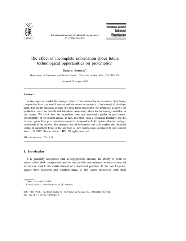 PDF The Effect Of Incomplete Information About Future Technological pdf-the-effect-of-incomplete-information-about-future-technological