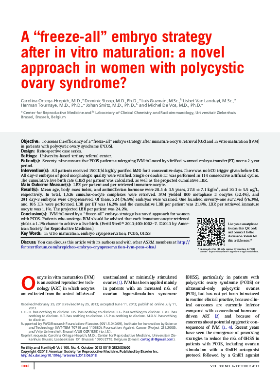 (PDF) A “freeze-all” embryo strategy after in vitro maturation: a novel ...