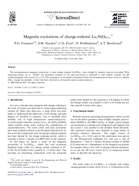 (PDF) Magnetic excitations of charge-ordered