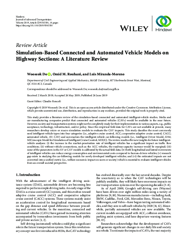 Pdf Simulation Based Connected And Automated Vehicle Models On