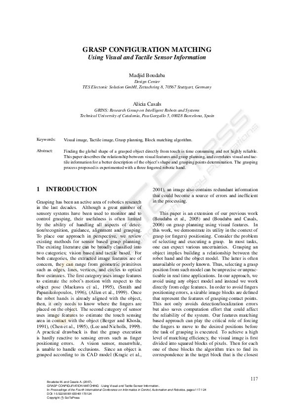 (PDF) Grasp configuration matching - using visual and tactile sensor information