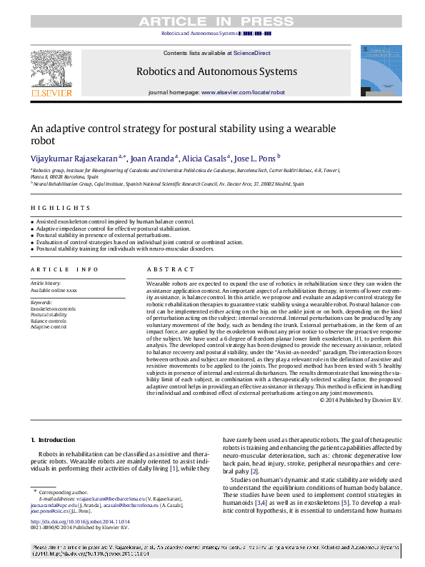 (PDF) An adaptive control strategy for postural stability using a ...