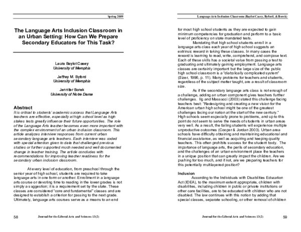 (PDF) The Language Arts Inclusion Classroom in an Urban Setting: How ...