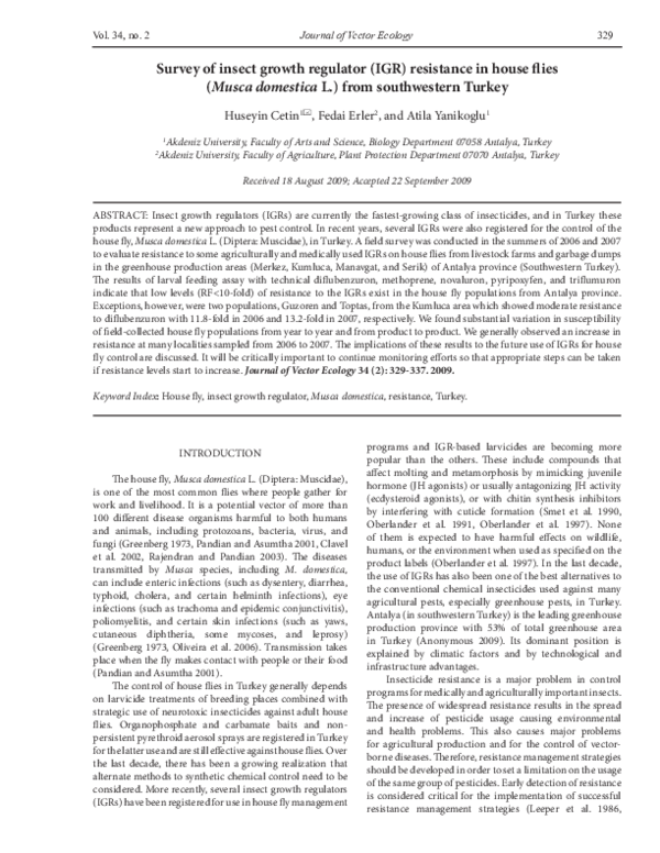 (PDF) Survey of insect growth regulator (IGR) resistance in house flies ...