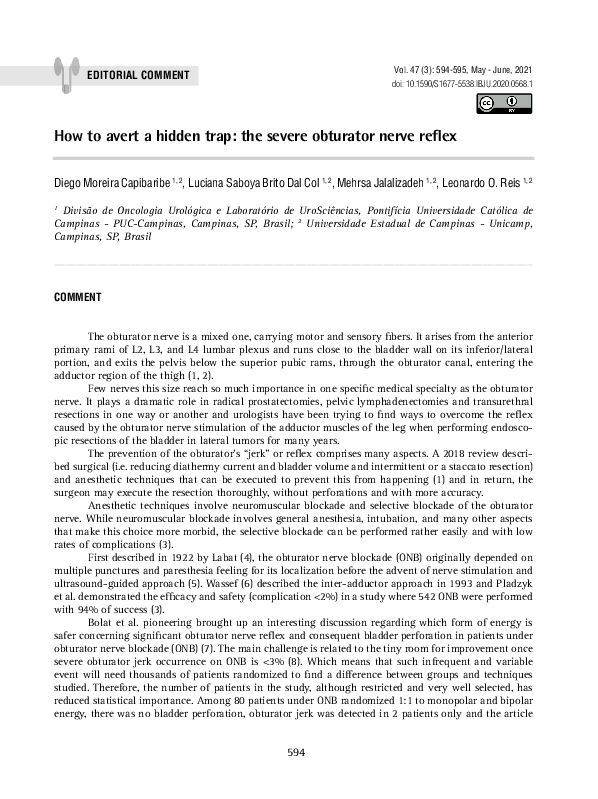(PDF) How to avert a hidden trap: the severe obturator nerve reflex