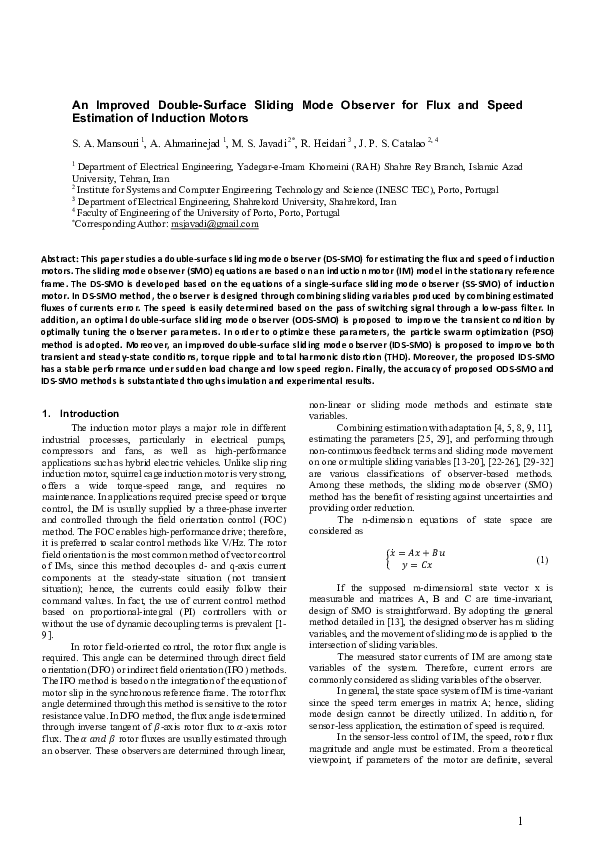(PDF) An Improved Double-Surface Sliding Mode Observer for Flux and Speed Estimation of ...