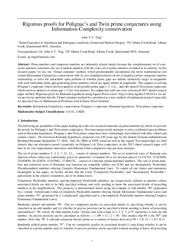 (PDF) Rigorous proofs for Polignac’s and Twin prime conjectures using ...