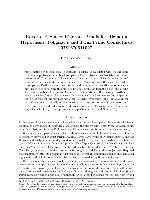 (PDF) Reverse Engineer Rigorous Proofs for Riemann Hypothesis, Polignac ...