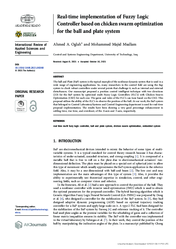 Pdf Real Time Implementation Of Fuzzy Logic Controller Based On