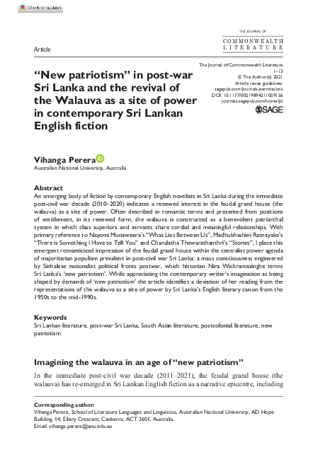 (PDF) "New patriotism" in post-war Sri Lanka and the revival of the ...