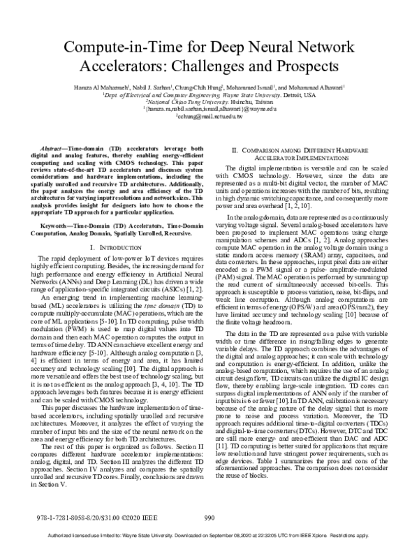 Pdf Compute In Time For Deep Neural Network Accelerators Challenges