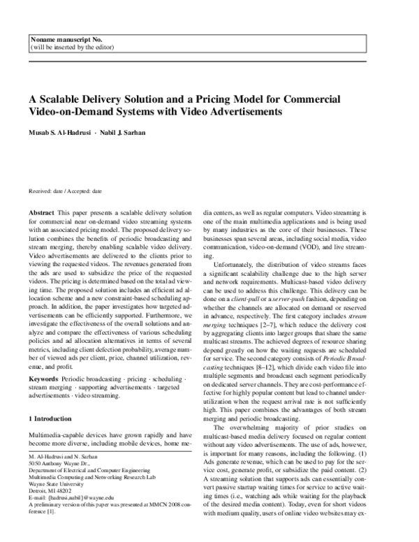 (PDF) A Scalable Delivery Solution and a Pricing Model for Commercial ...