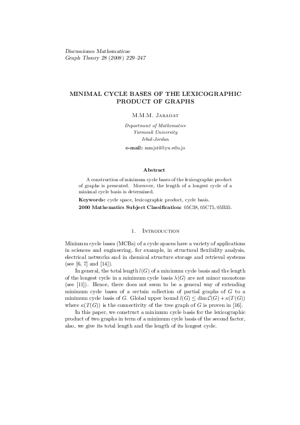 (PDF) Minimal cycle bases of the lexigraphic product of graphs ...