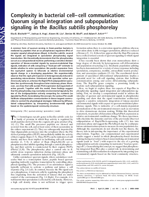 (PDF) Complexity in bacterial cell cell communication: Quorum signal integration and ...