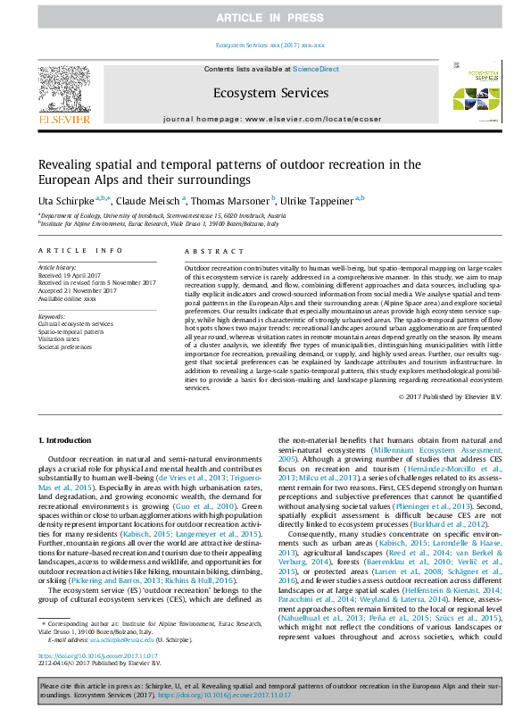Pdf Revealing Spatial And Temporal Patterns Of Outdoor Recreation In The European Alps And
