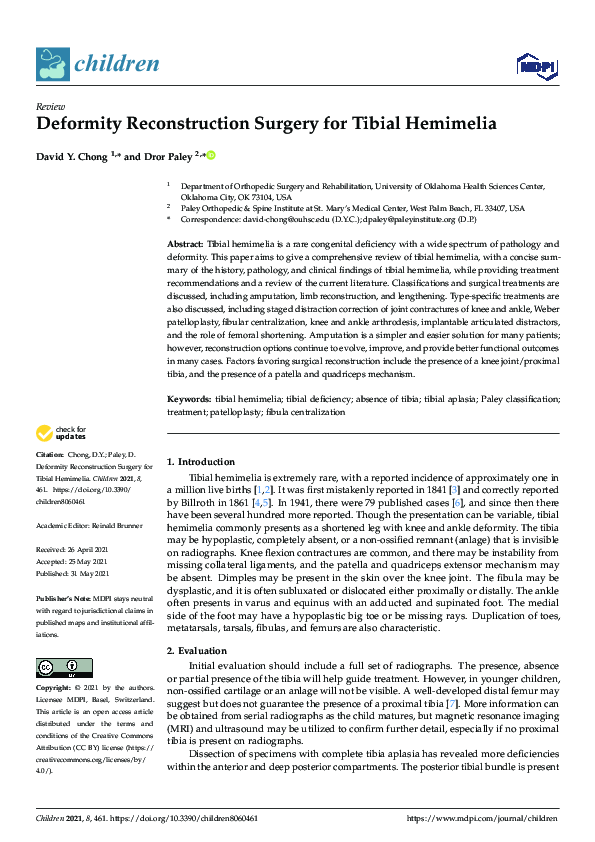 (PDF) Deformity Reconstruction Surgery for Tibial Hemimelia | Dror ...
