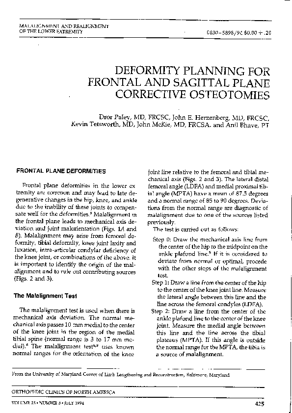 (PDF) Paley D, Herzenberg JE, Tetsworth K, et al. Deformity planning ...