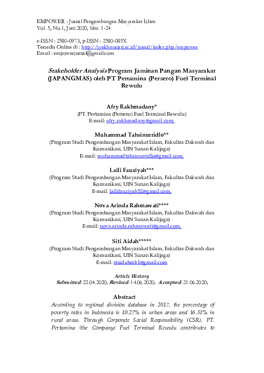 (PDF) Stakeholder Analysis Program Jaminan Pangan Masyarakat (JAPANGMAS ...