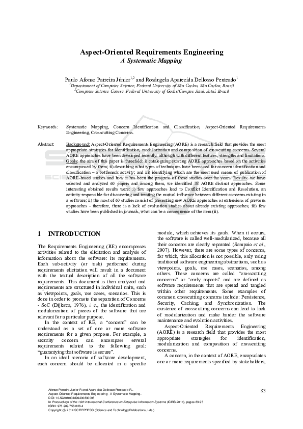 (PDF) Aspect-Oriented Requirements Engineering - A Systematic Mapping | Rosângela Penteado ...