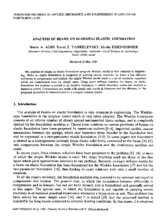 (PDF) Analysis of beams on BI-moduli elastic foundation (PDF) Analysis of beams on BI-moduli elastic foundation