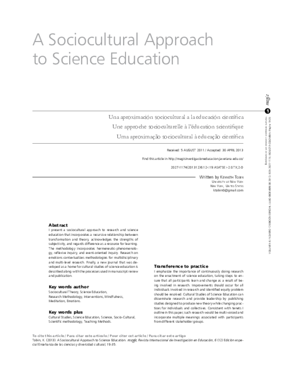 (PDF) A sociocultural approach to science education