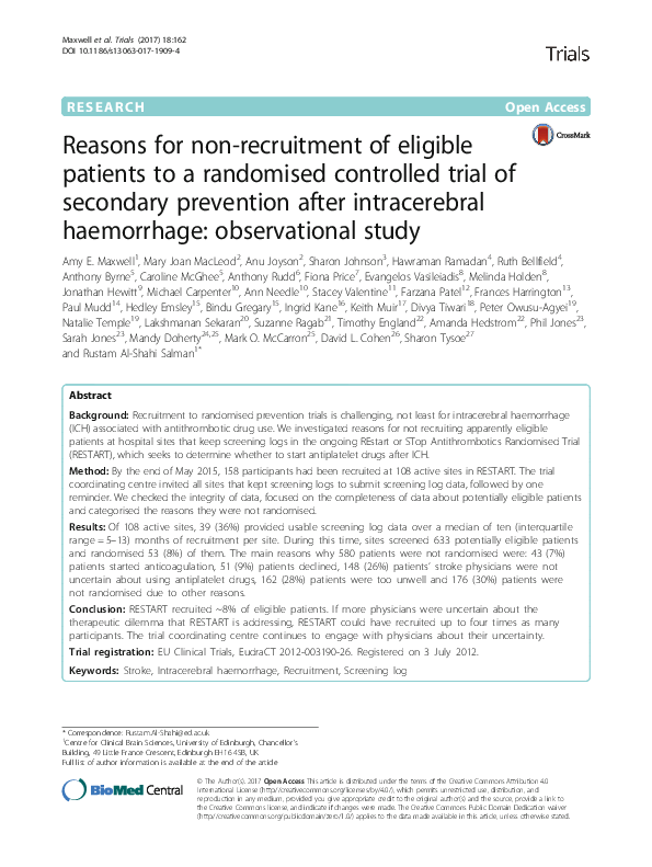 (PDF) Reasons for non-recruitment of eligible patients to a randomised controlled trial of ...