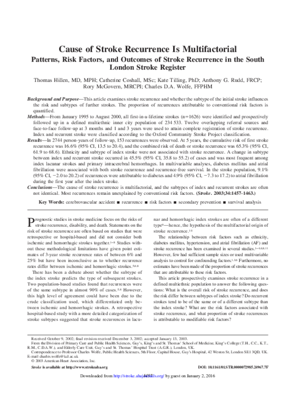 (PDF) Cause of Stroke Recurrence is Multifactorial: Patterns, Risk ...
