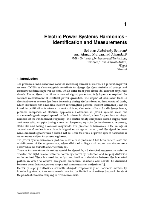(PDF) 1 Electric Power Systems Harmonics-Identification and Measurements