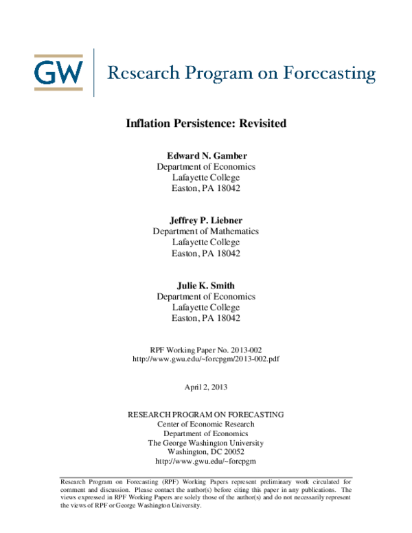 (PDF) Inflation persistence: revisited