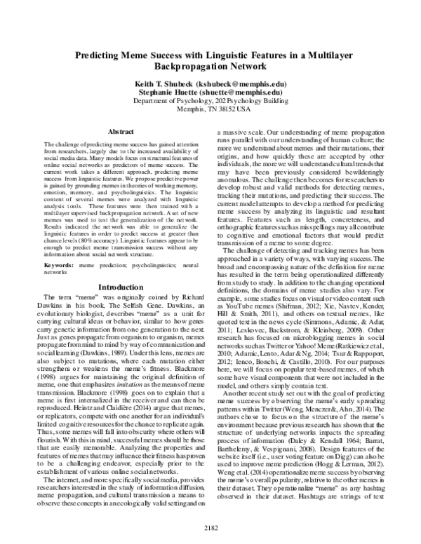 (PDF) Predicting Meme Success with Linguistic Features in a Multilayer ...