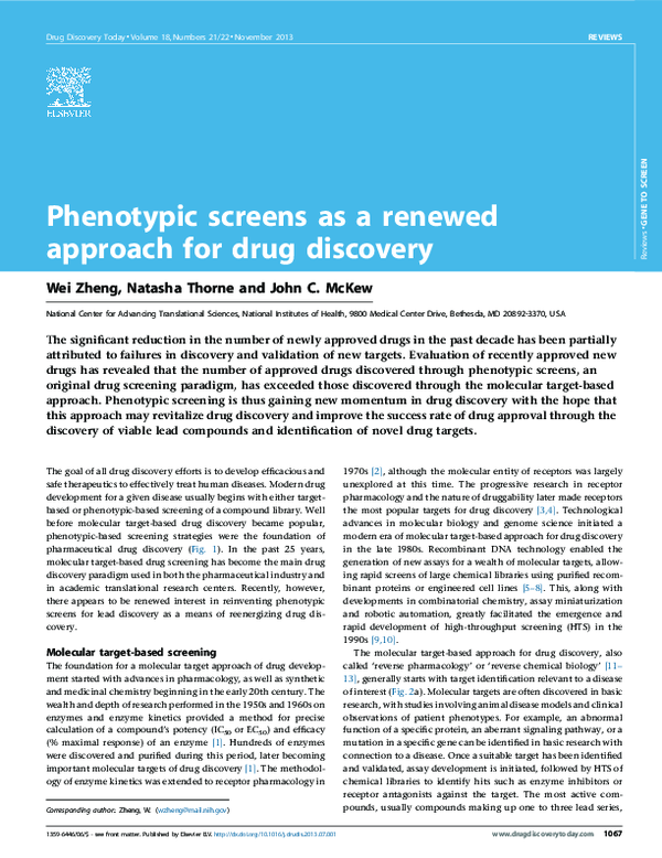 (PDF) Phenotypic screens as a renewed approach for drug discovery