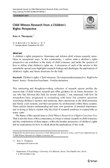 (PDF) Child Witness Research from a Children’s Rights Perspective ...