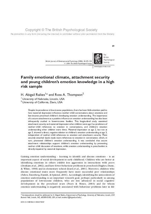 (PDF) Family emotional climate, attachment security and young children ...