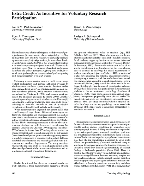 (PDF) Extra Credit As Incentive for Voluntary Research Participation