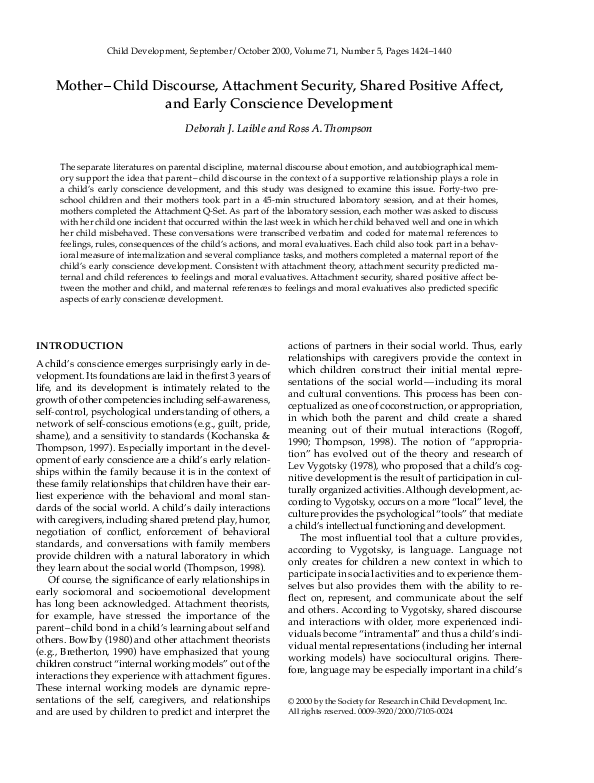 (PDF) Mother-Child Discourse, Attachment Security, Shared Positive ...