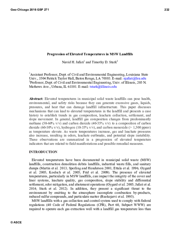 (PDF) Progression of Elevated Temperatures in MSW Landfills