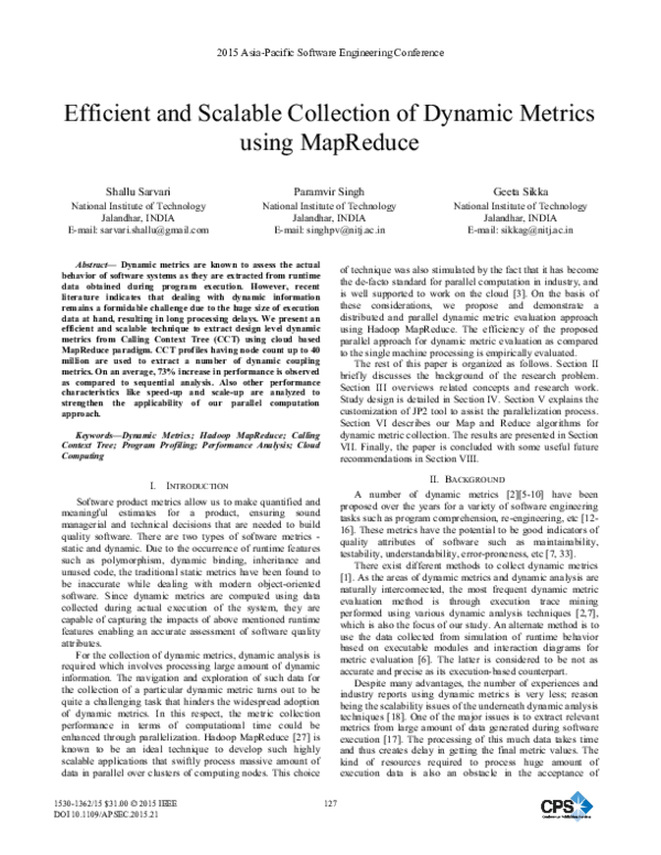 (PDF) Efficient and Scalable Collection of Dynamic Metrics Using MapReduce