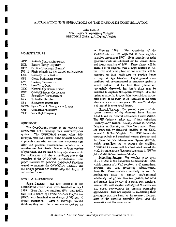 (PDF) Automating the Operations of the ORBCOMM Constellation