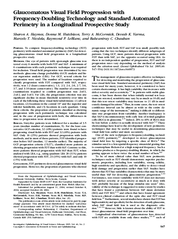 (PDF) Glaucomatous Visual Field Progression With Frequency-Doubling Technology and Standard ...