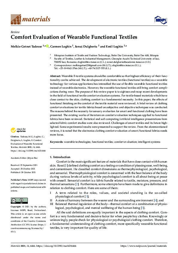 (PDF) Comfort Evaluation of Wearable Functional Textiles